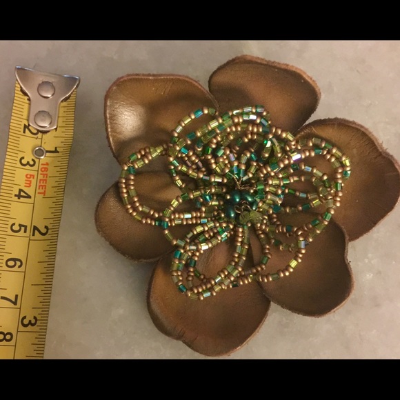 Kenneth Cole | Jewelry | Kenneth Cole Leather Beaded Flower Pin Brooche ...